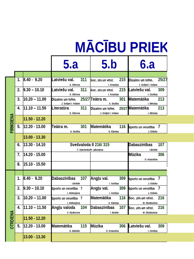 Stundu Saraksts No 1 09 2024 5 12 | PDF