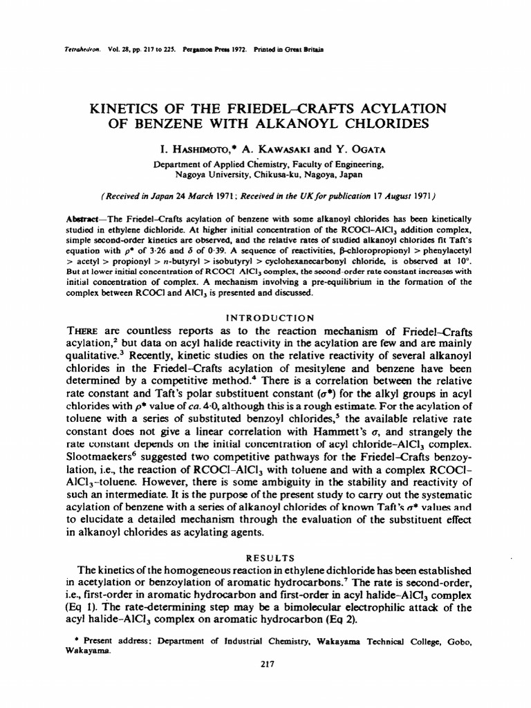Kinetics of The Friedel-Crafts Acylation of Benzene With Alkanoyl ...