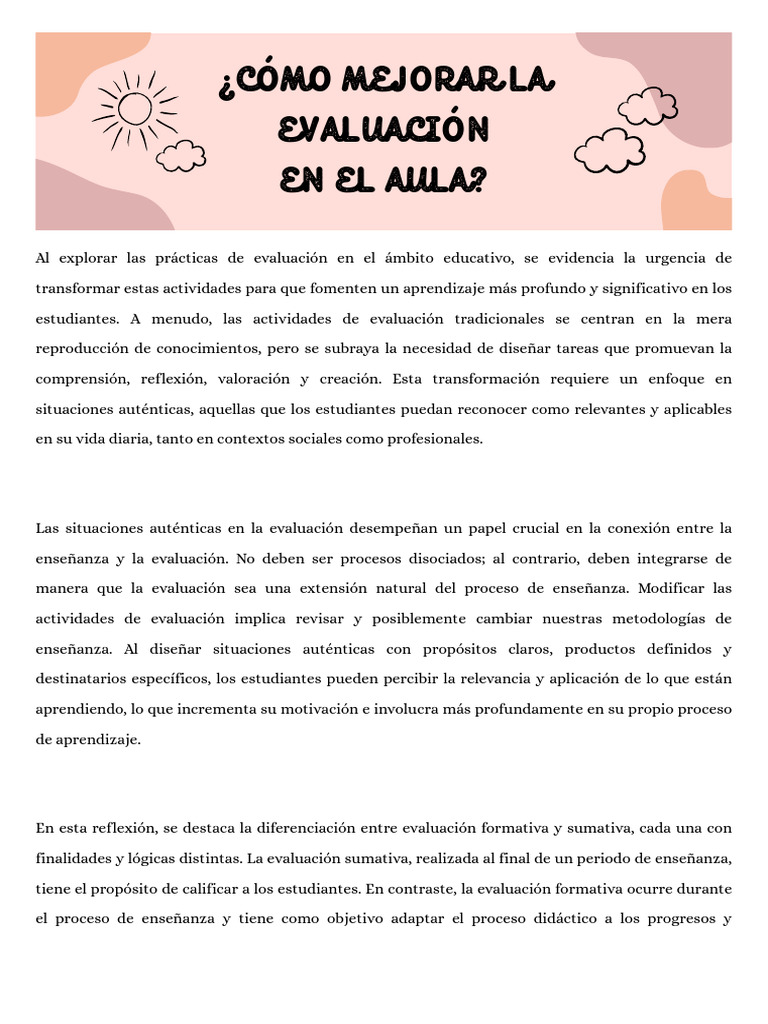 Cómo Mejorar La Evaluación en El Aula | PDF
