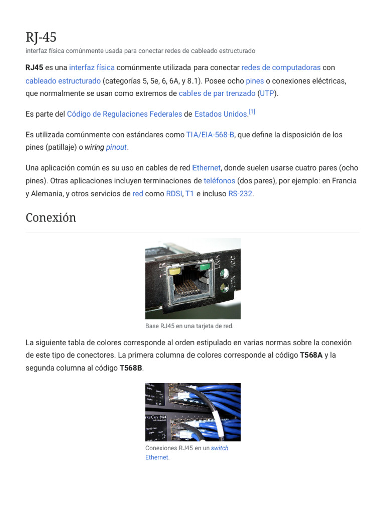 RJ-45 - Wikipedia, La Enciclopedia Libre | PDF | Estándares de red ...