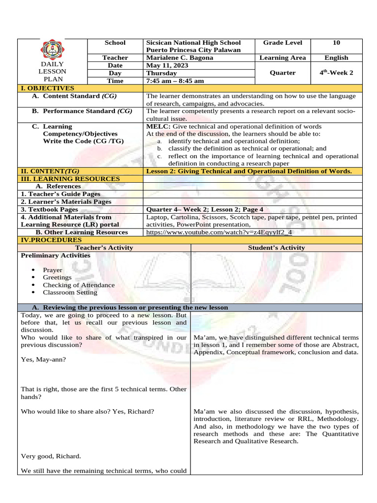 Final Demo Lesson Plan - Ojt | PDF