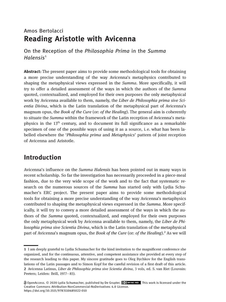 Reading Aristotle With Avicenna: Philosophia Prima Summa Halensis | PDF