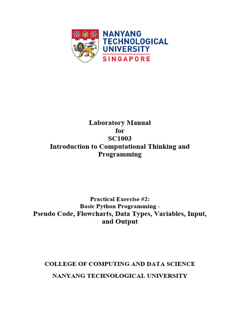 Sc1003 Week 3 Ex 2 Pseudo Code Flowchart Data Type Variable Input Output Pdf