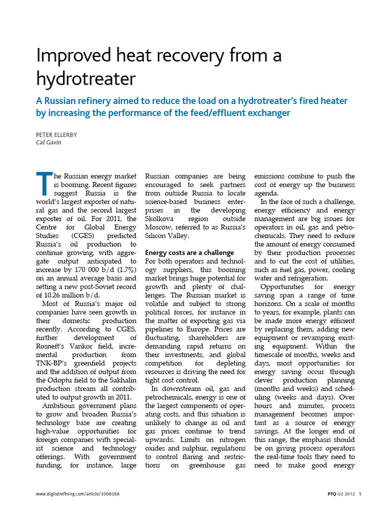 Improved Heat Recovery From A Hydrotreater | PDF