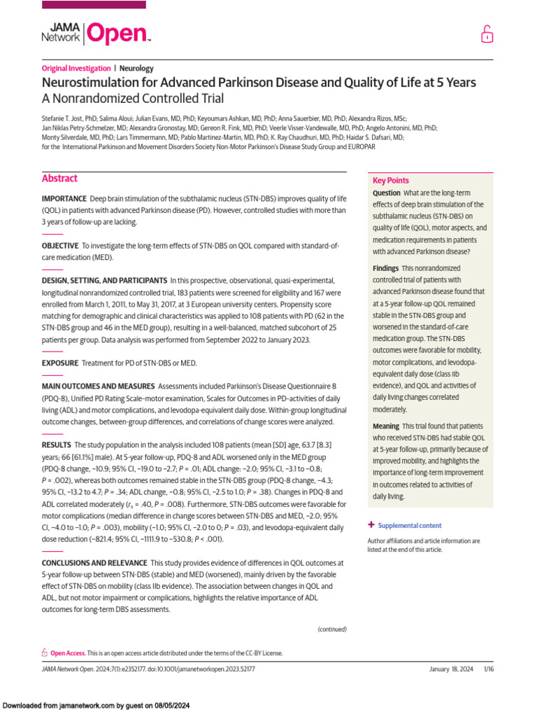 Neuroestimulations Advances Parkinson Disease | PDF