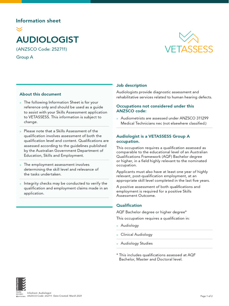 SRGO Infosheet - Audiologist - 0 | PDF