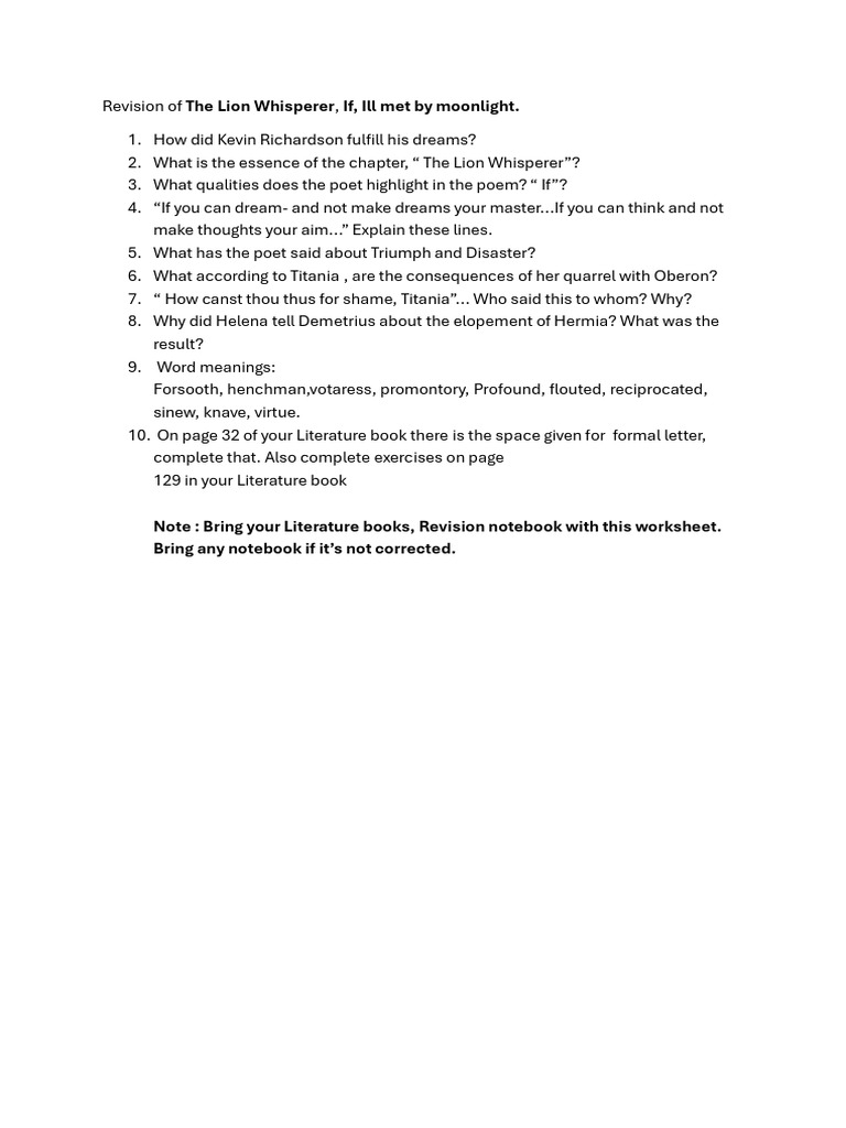 Class 7 Literature revision | PDF