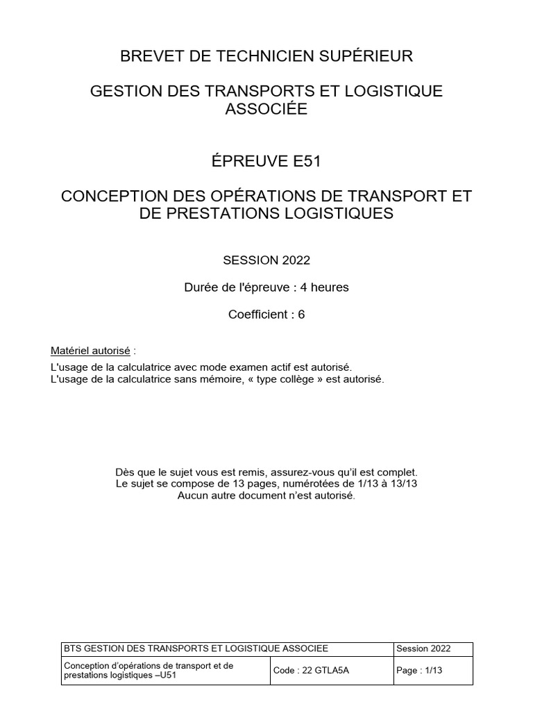 Bts Gtla 2022 E51 Cad Shipping Sujet Ulysse Chaumel | PDF