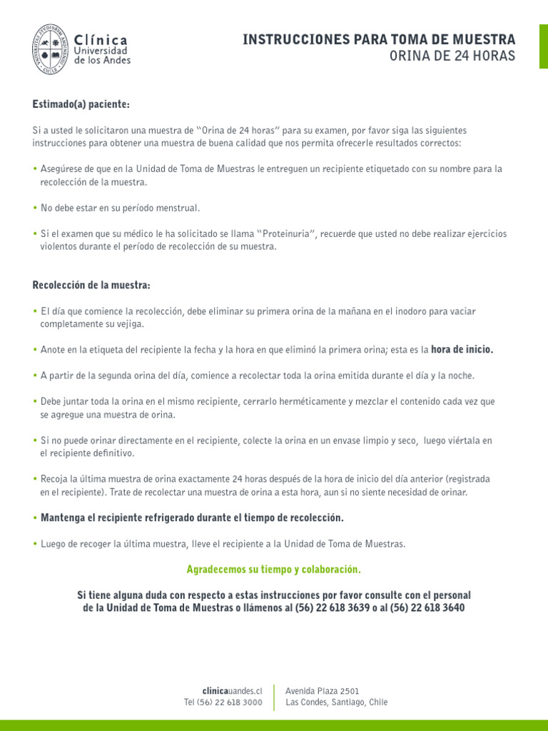 Instructivo IP-002 Orina 24 Hrs | PDF