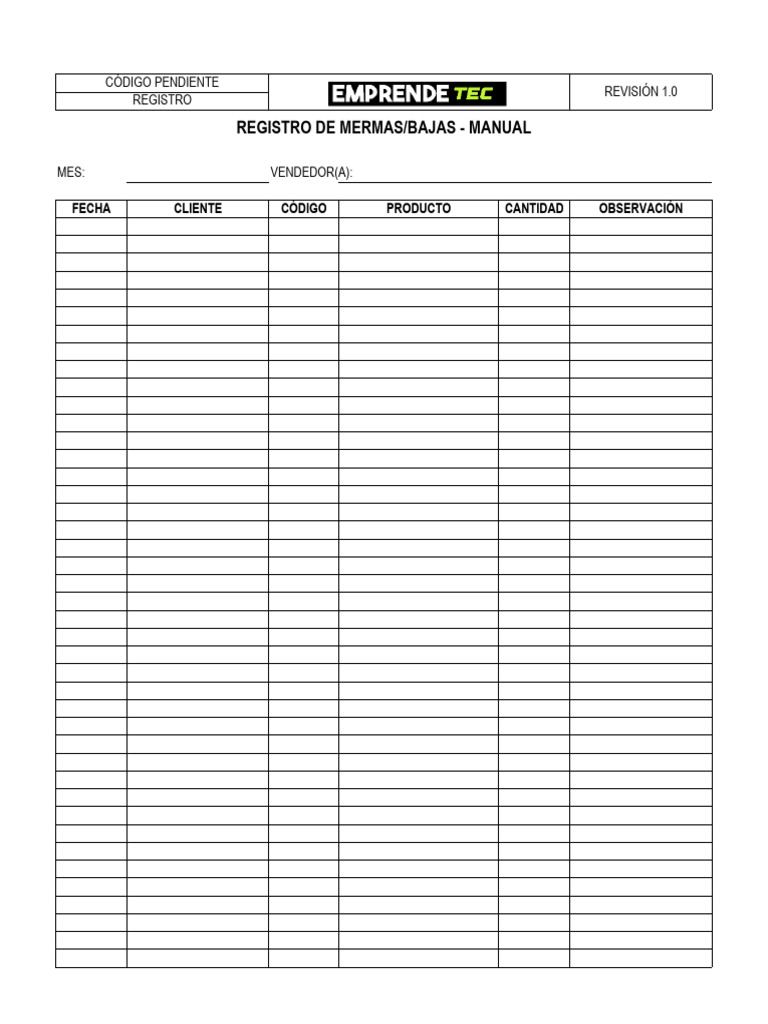 Formato - Registro de Mermas | PDF
