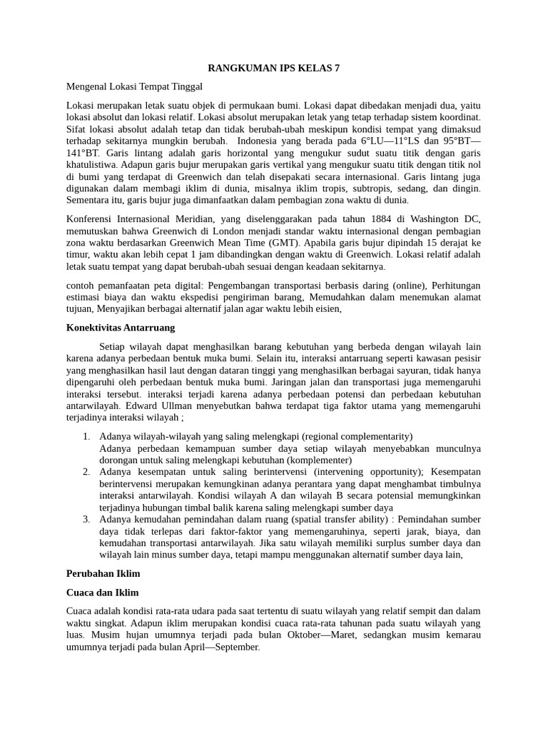 Rangkuman Ips Kelas 7 | PDF