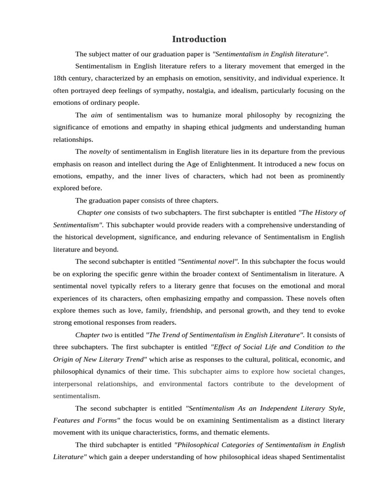 Sentimentalism in English Literature. Satenik | PDF