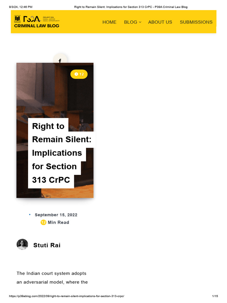 Right To Remain Silent - Implications For Section 313 CRPC - P39A ...