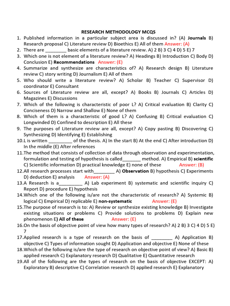 Research Methodlogy Practice MCQS | PDF | Sampling (Statistics) | Experiment