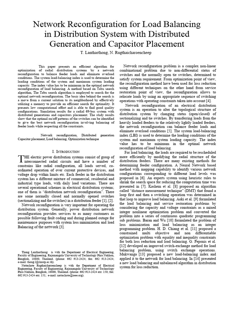 Network Reconfiguration For Load Balancing in Distribution System With Distributed Generation ...