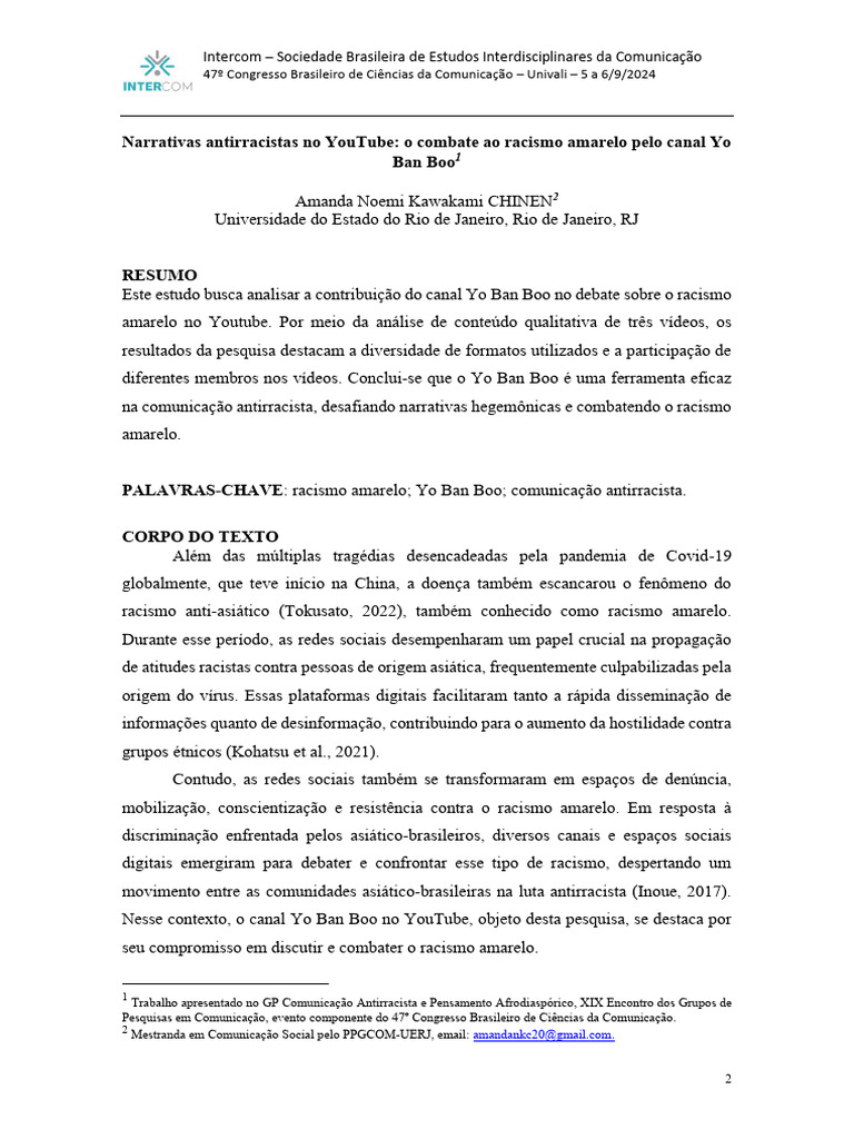 5 - CHINEN - Narrativas Antirracistas No YouTube | PDF