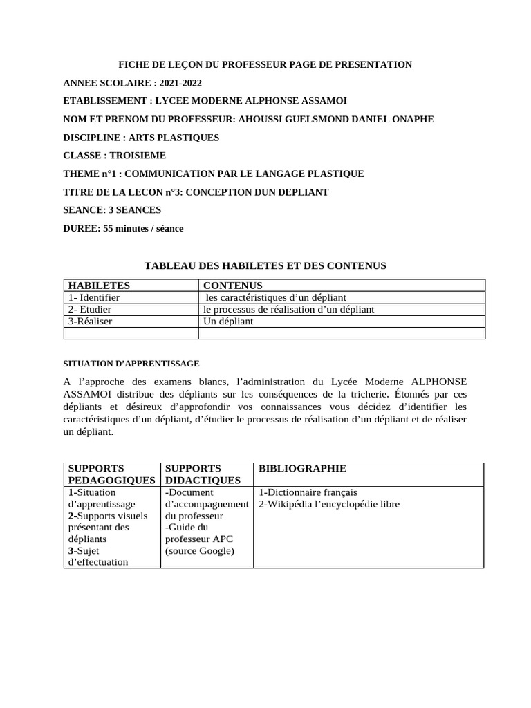 Lecon 3 - Le - Depliant | PDF