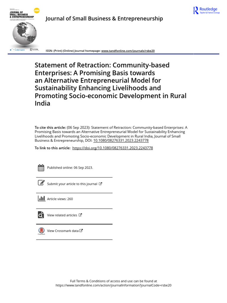 Statement of Retraction Community-Based Enterprises A Promising Basis ...