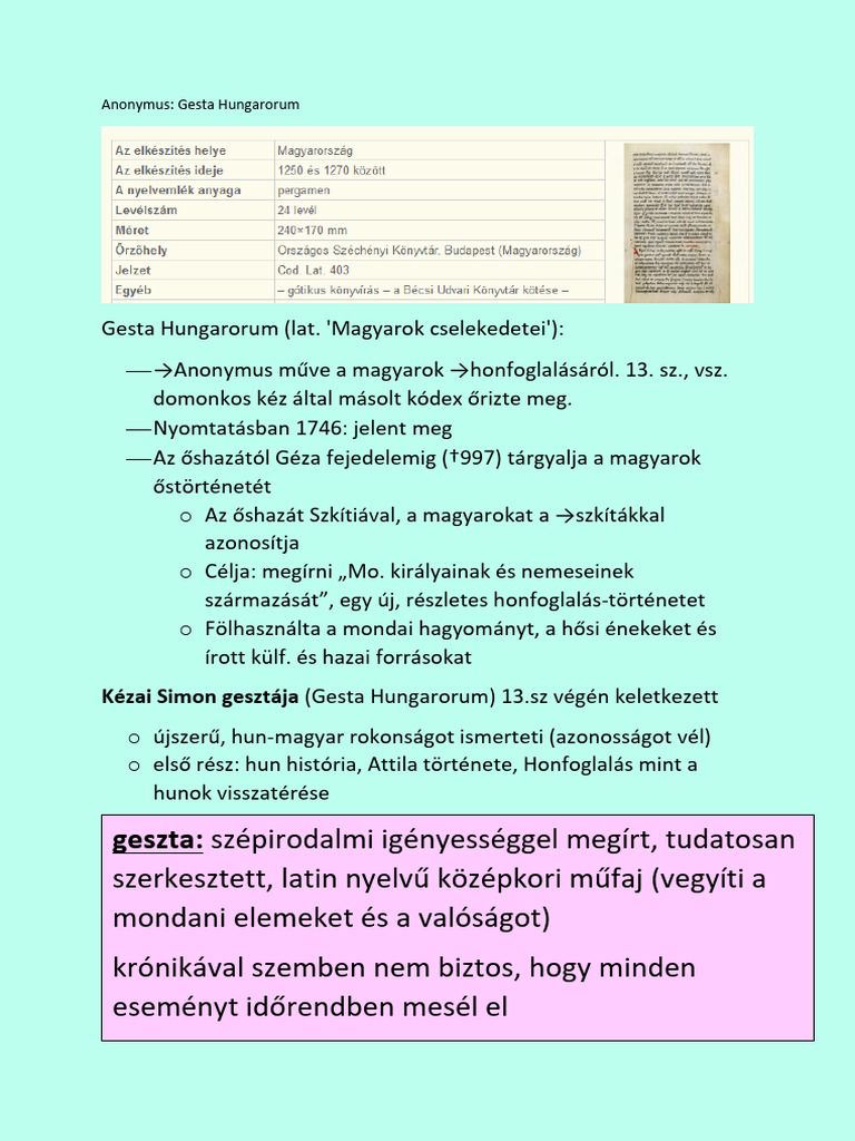 Anonymus Gesta Hungarorum | PDF