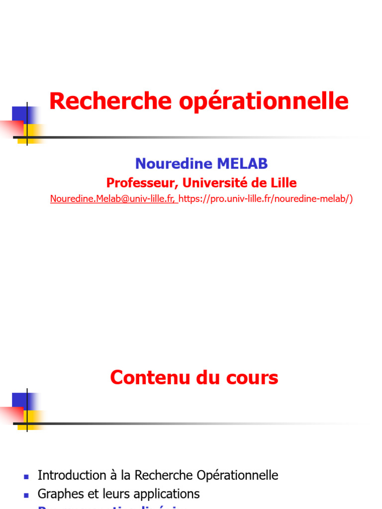 Recherche Opérationnelle: Nouredine MELAB | PDF