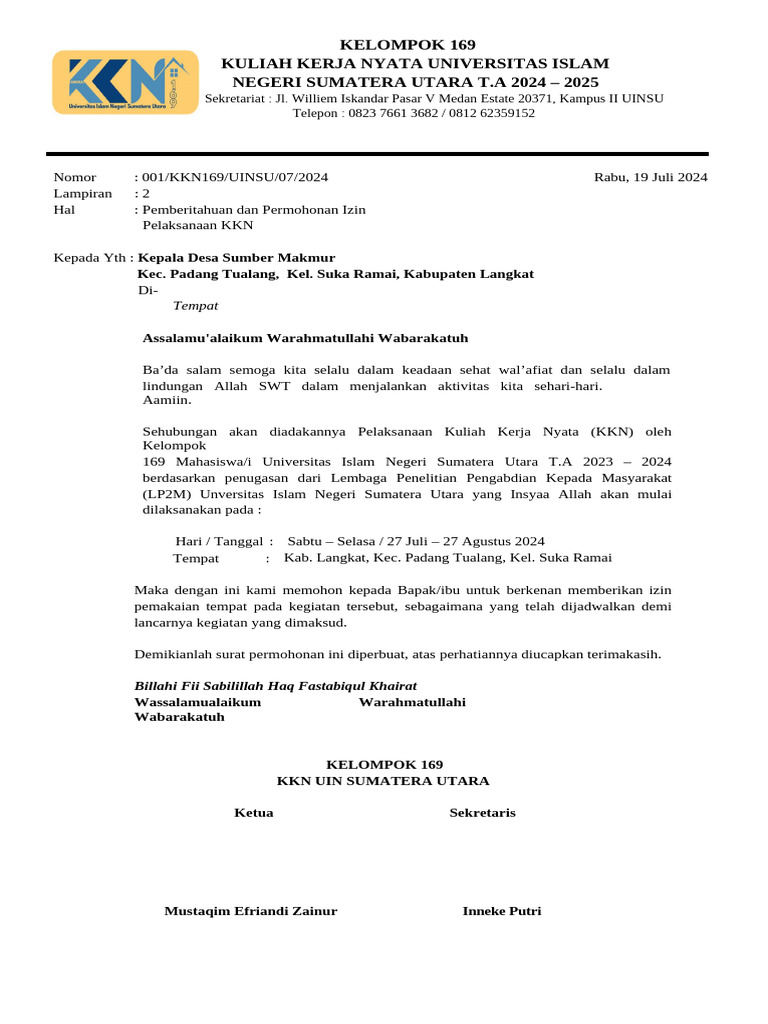 Surat Izin KKN 169 | PDF