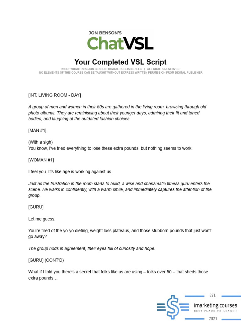 06 ChatVSL - JONS Completed VSL Script | PDF