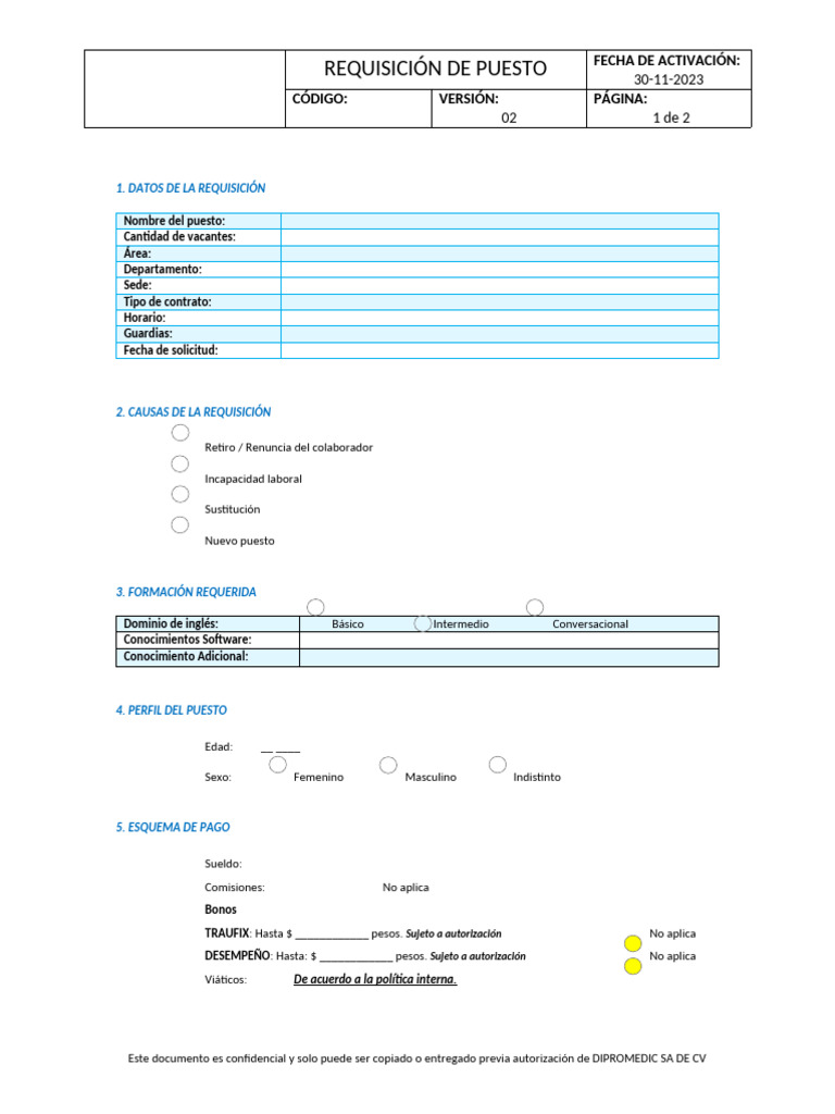 RQ - Requisición de Puesto FORMATO | PDF