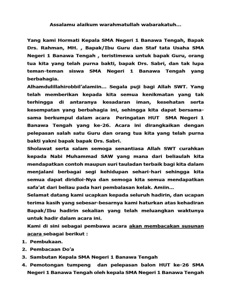 Teks MC Hut Sma Ke - 26 | PDF