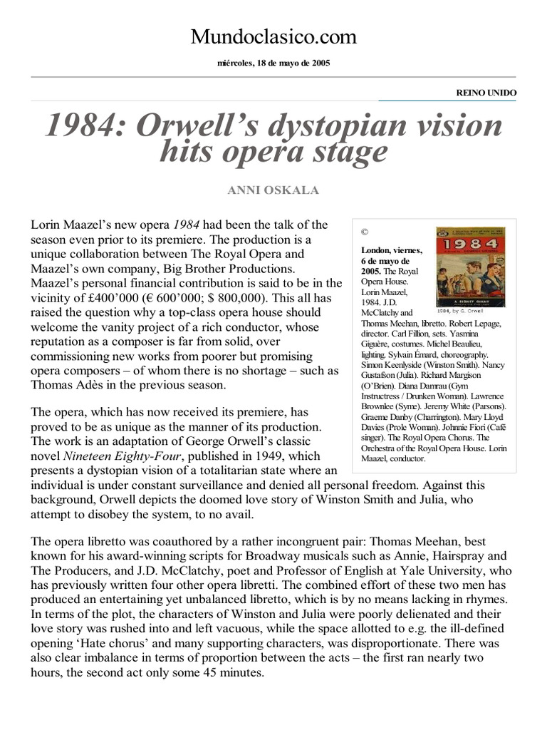 1984: Orwell's Dystopian Vision Hits Opera Stage: Anni Oskala | PDF