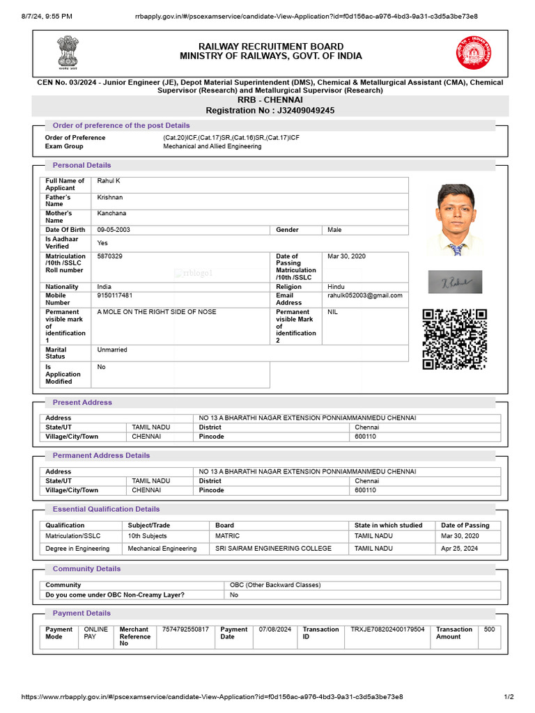 RRB Application | PDF