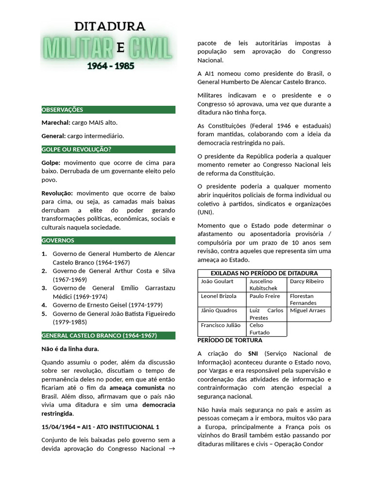 Ditadura Militar e Civil | PDF