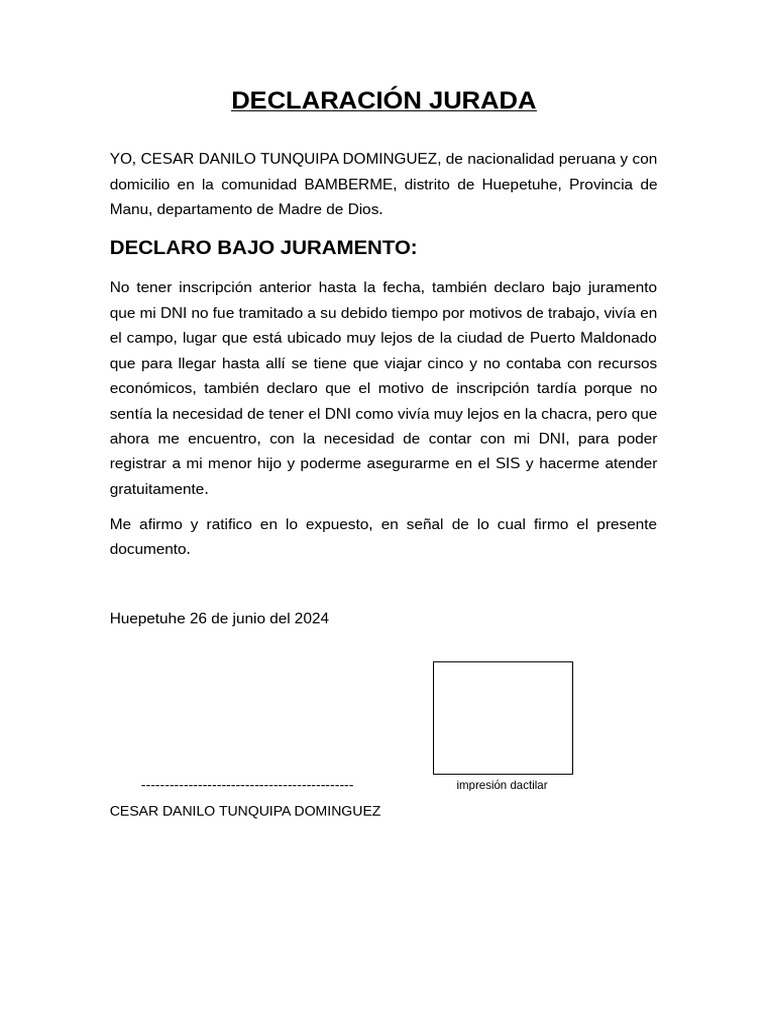 Declaración Jurada de Domicilio | PDF | Política | Derecho