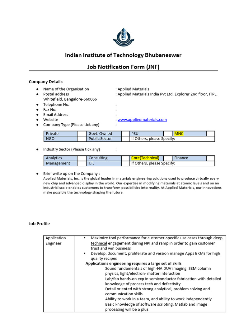 Applied Materials AE JNF IITBBS 2024 | PDF