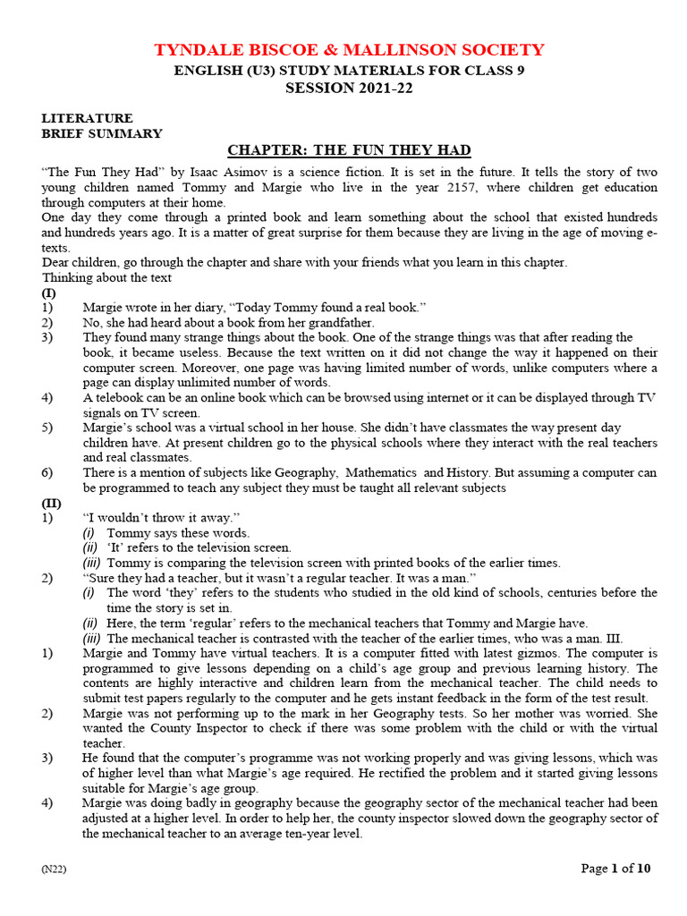 Class 9 English Study Guide: Asimov & Poetry | PDF | Grammatical Tense ...