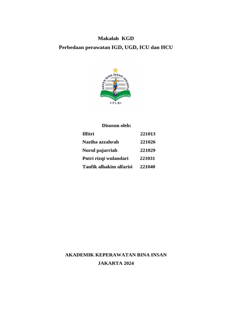 Makalah KGD Perbedaan Perawatan IGD, UGD, ICU Dan HCU | PDF