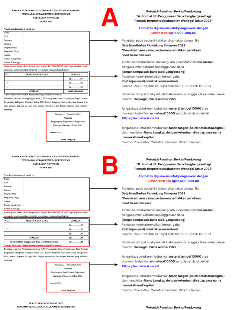 Petunjuk Penulisan Berkas Pendukung Simapres 2022 | PDF