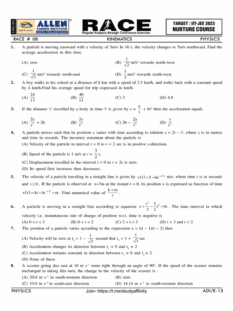kinematics 1D | PDF