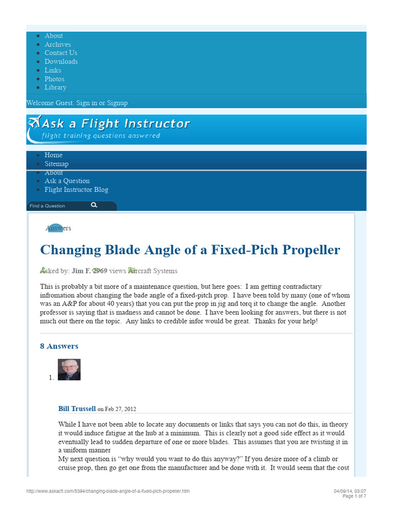 Changing Blade Angle of A Fixed-Pich Propeller - Ask A Flight ...