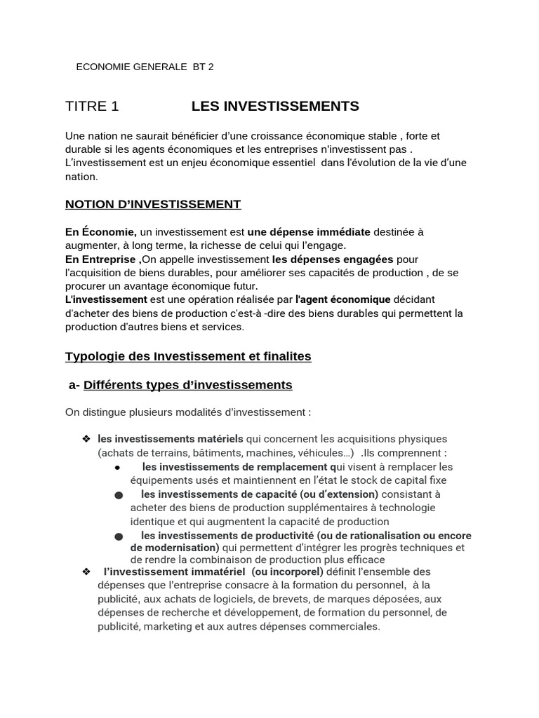 Economie Generale BT2 | PDF