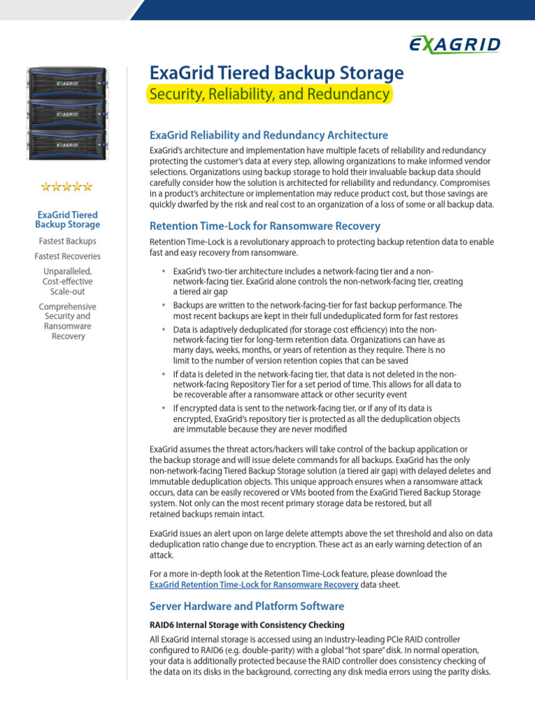 Datasheet ExaGrid - Tiered Backup Storage - Security, Reliablity and ...
