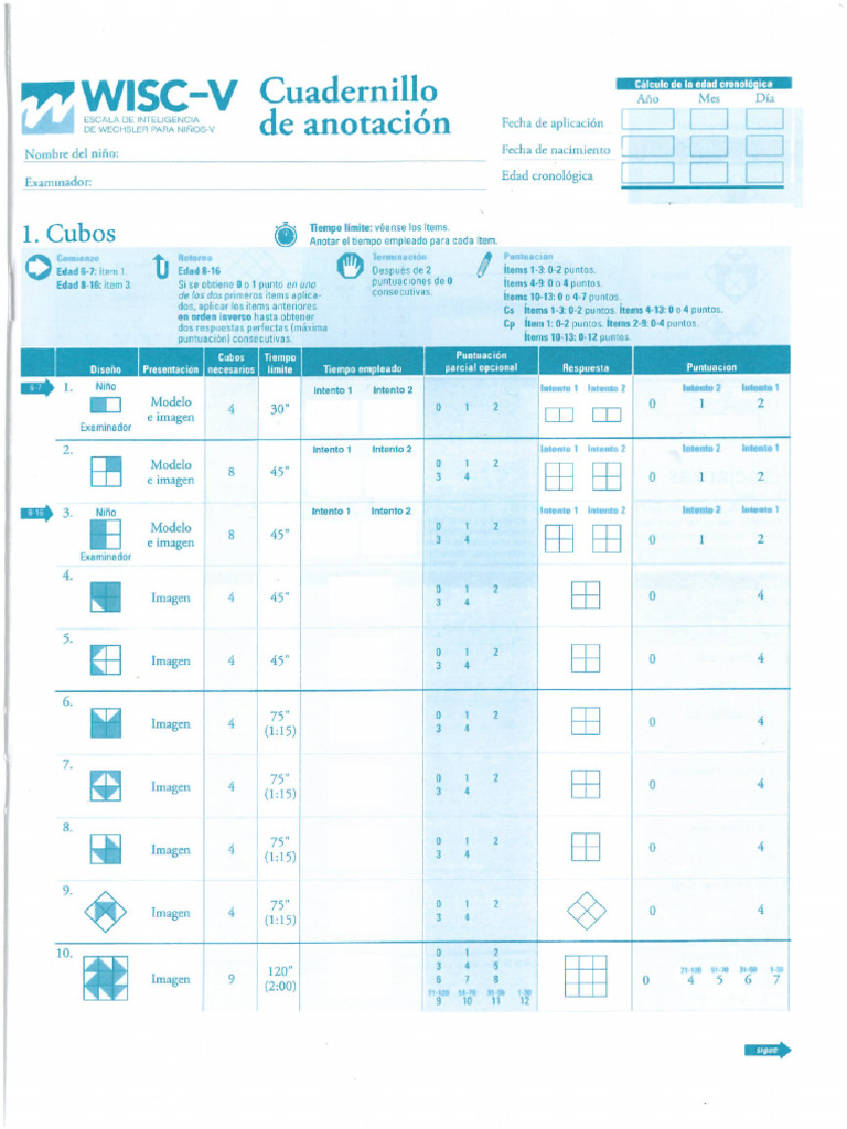 Cuadernillo de Anotacion Wisc V | PDF