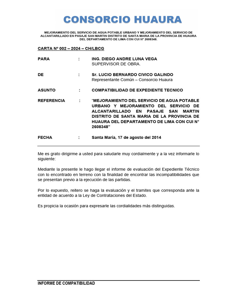 Carta 02 Entrega de Informe de Compatibilidad | PDF
