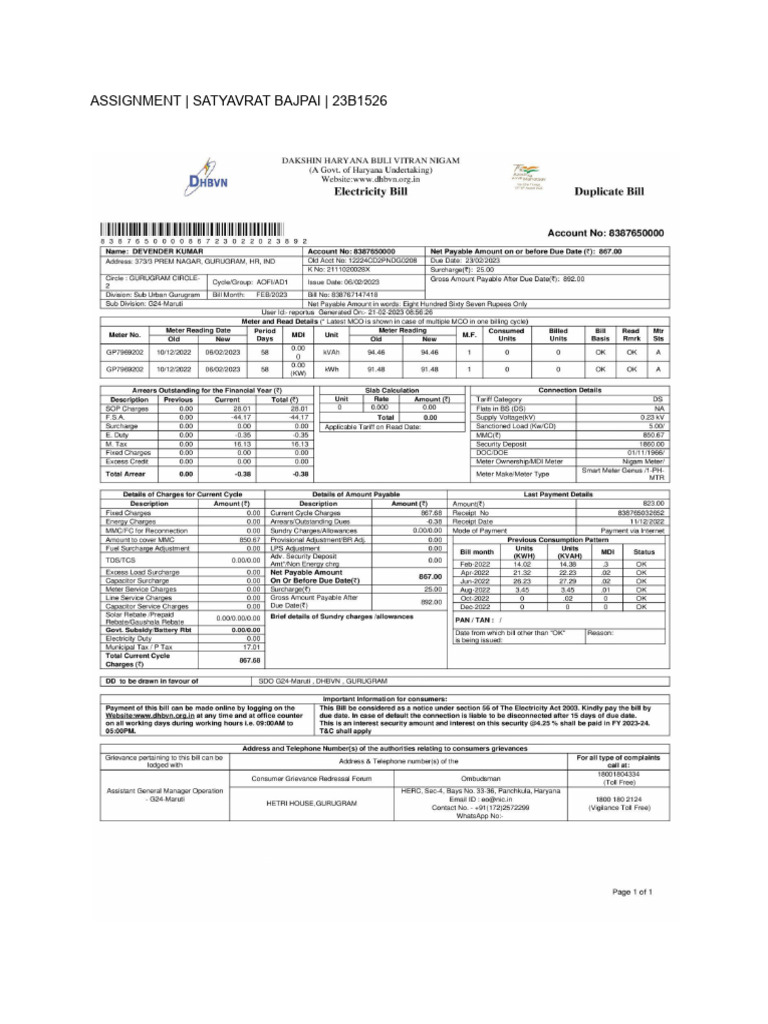 Haryana Electricity Bill Review Report | PDF