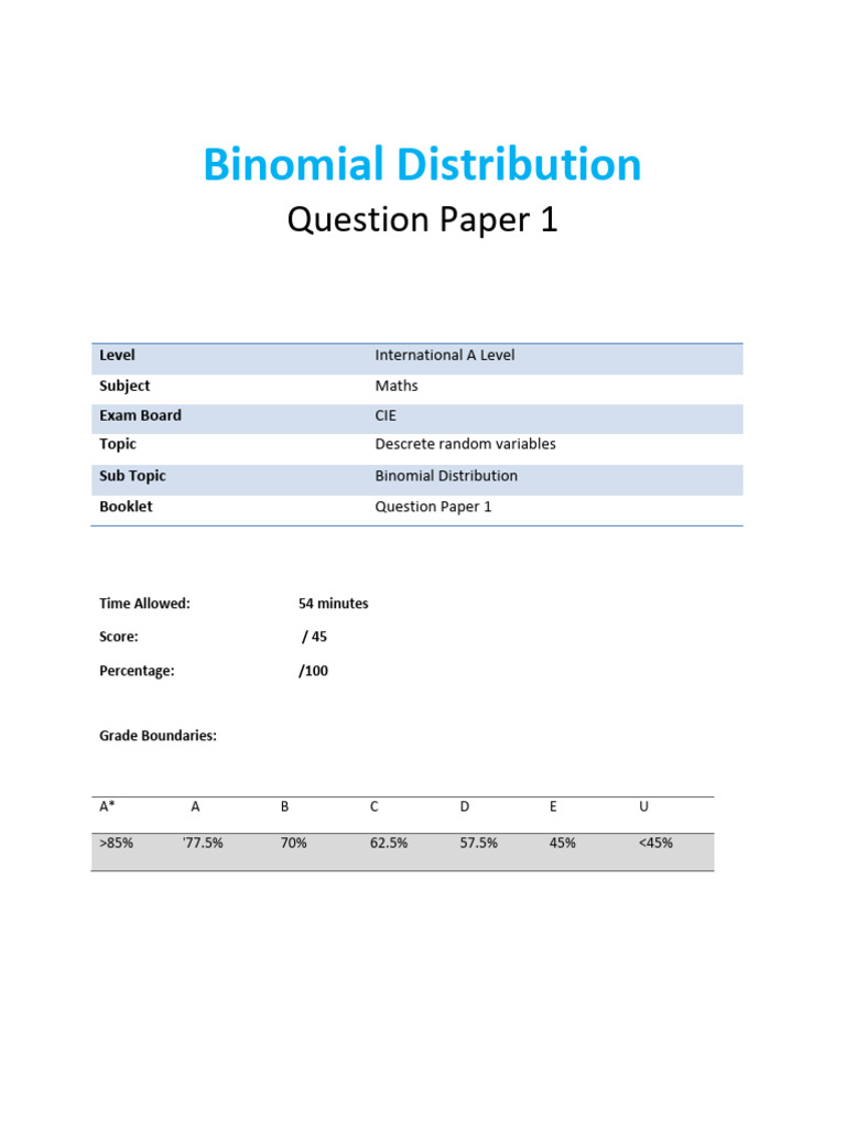 Binomial Distribution Combined Question Paper | PDF