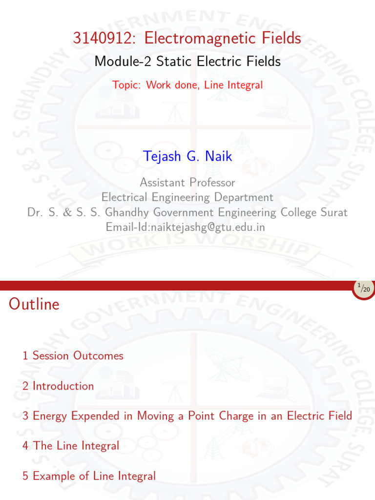 10.EMF (3140912) Work Done, Line Integral | PDF