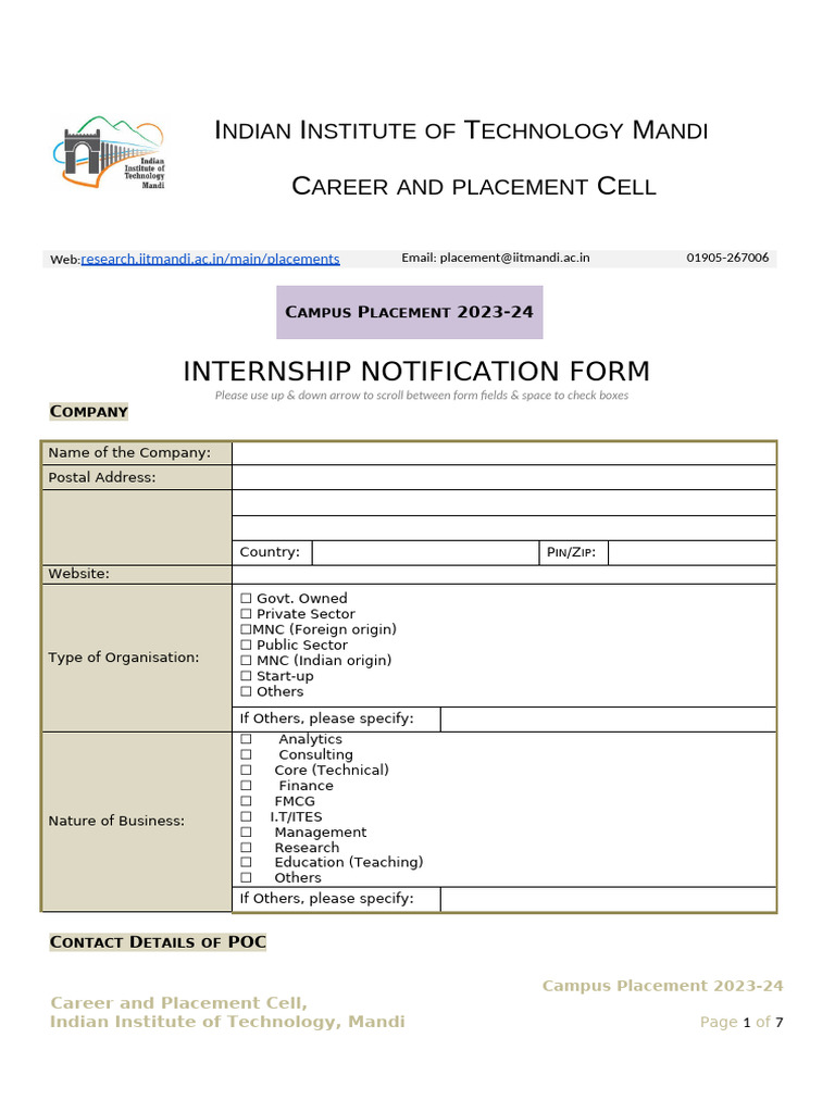 I I T M C C: Internship Notification Form | PDF