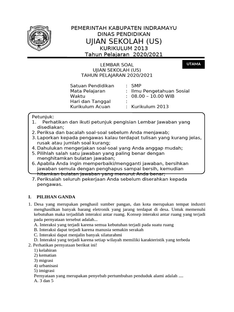 SOAL UTAMA US IPS 2021 | PDF