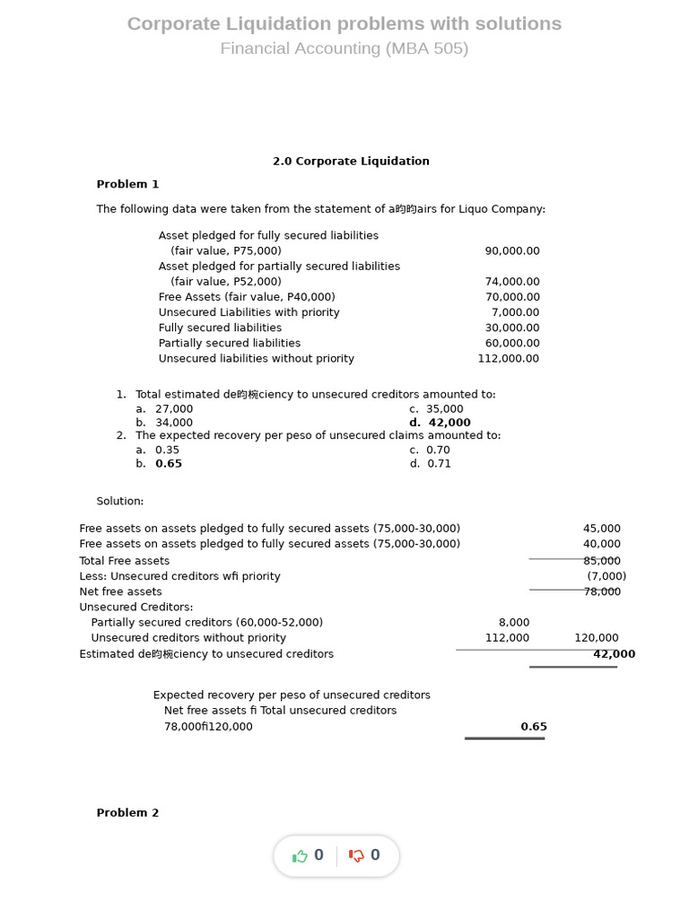 Corporate Liquidation Problems With Solutions - Compress | PDF