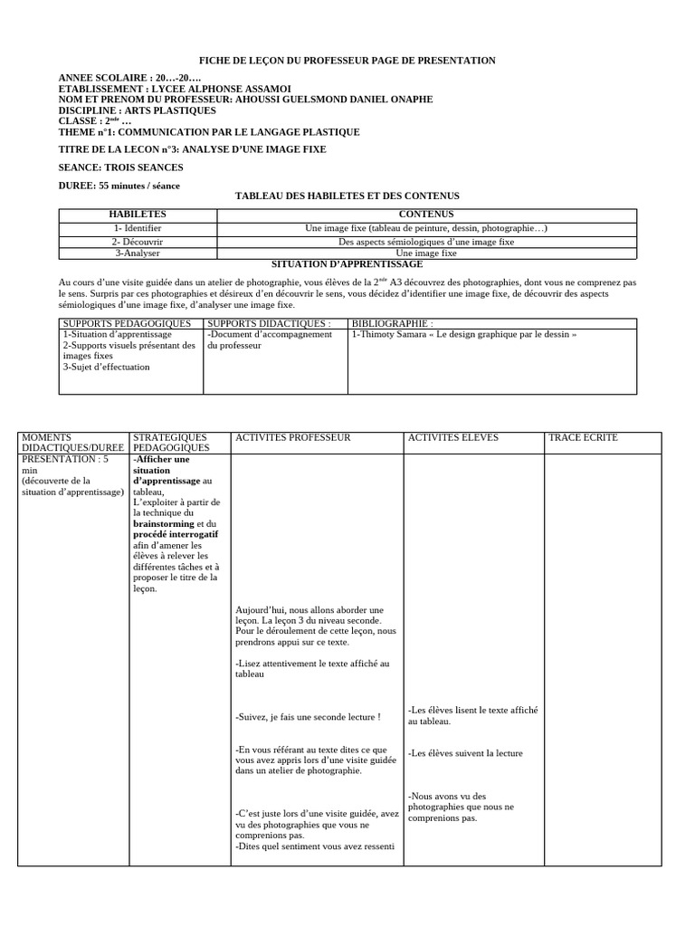 Lecon3 Seconde - Analyse D'une Image Fixe | PDF
