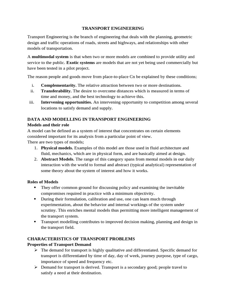 Transport Engineering | PDF